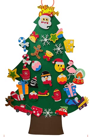 Felt Christmas Tree for Kids Wall -3D DIY Wall Christmas Tree Set with 34 Pieces of Christmas Ornament Decor, Wall Hanging Toddler Christmas Tree Decorations