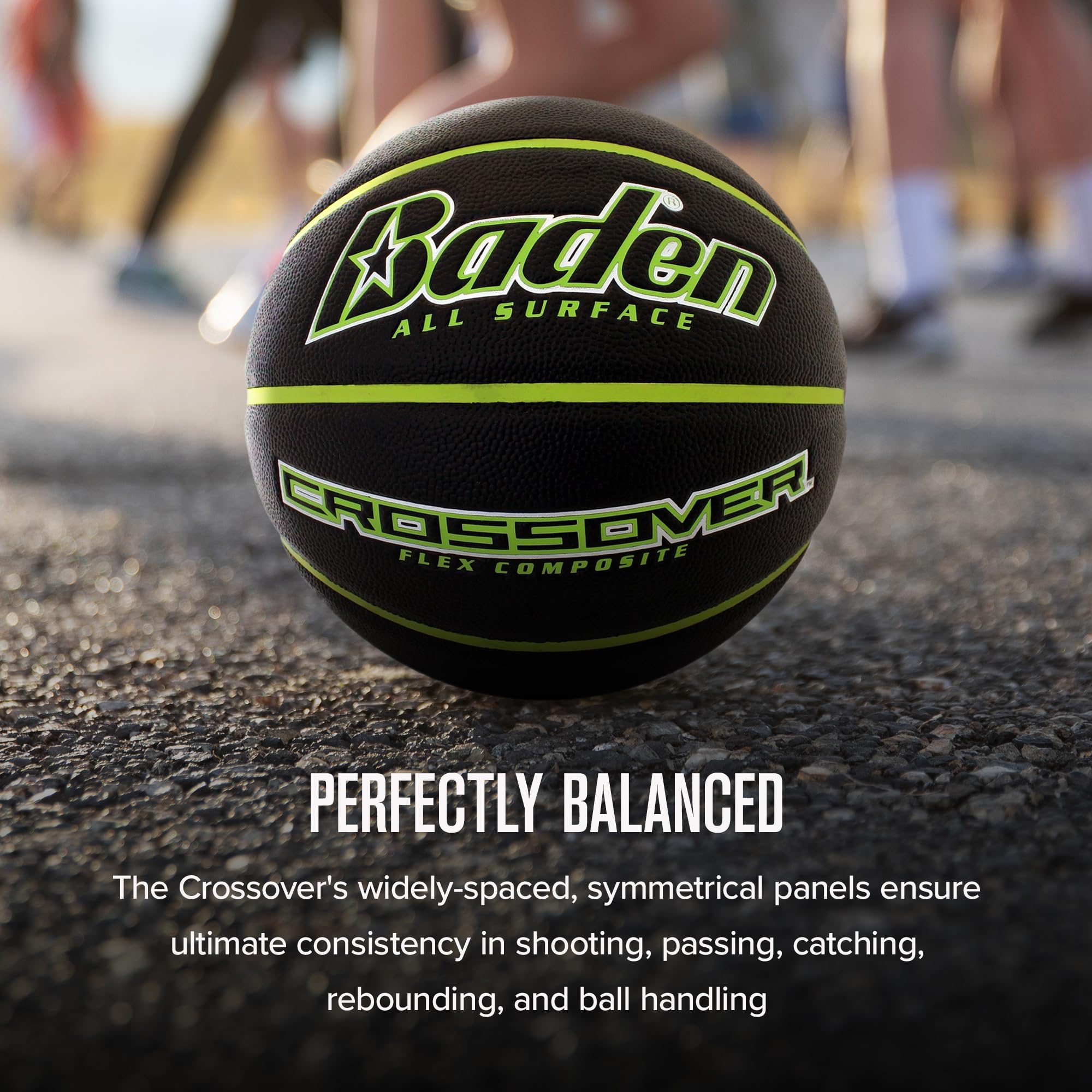 Baden Crossover Flex Composite Basketball, Black/Green, 28.5 inch