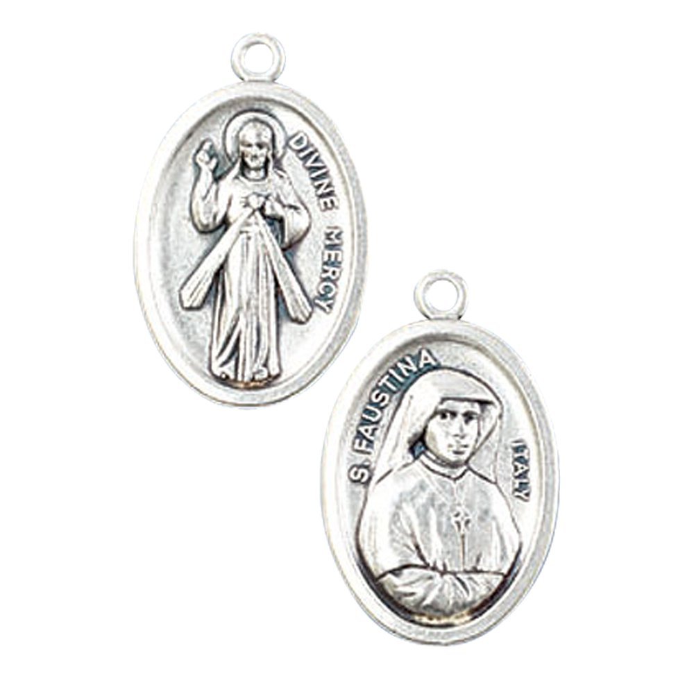 Blessed By Pope Francis Divine Mercy/blessed Faustina Medal Silver Oxidized