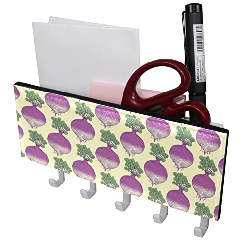 Leather Hook Rack Rail Wall Mounted, Rutabaga Vegetable Pattern Coat and Hat Self Adhesive Hooks up for Hanging Pant Towel Key Purse Kitchenware