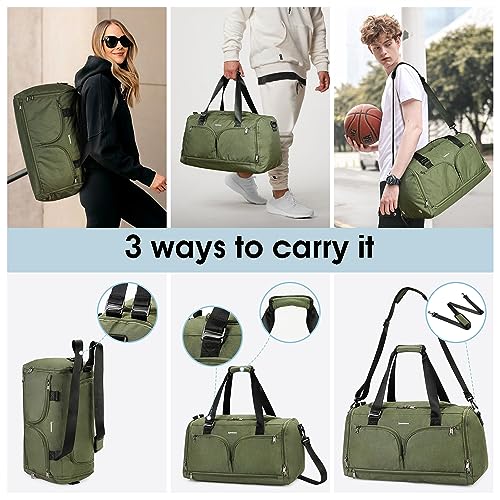 Gym Bag for Women Men Sports Backpack with Wet Pocket & Shoes Compartment Travel Duffle bag with Toiletry Bag Weekender Overnight Bag Carry On Backpack Army Green