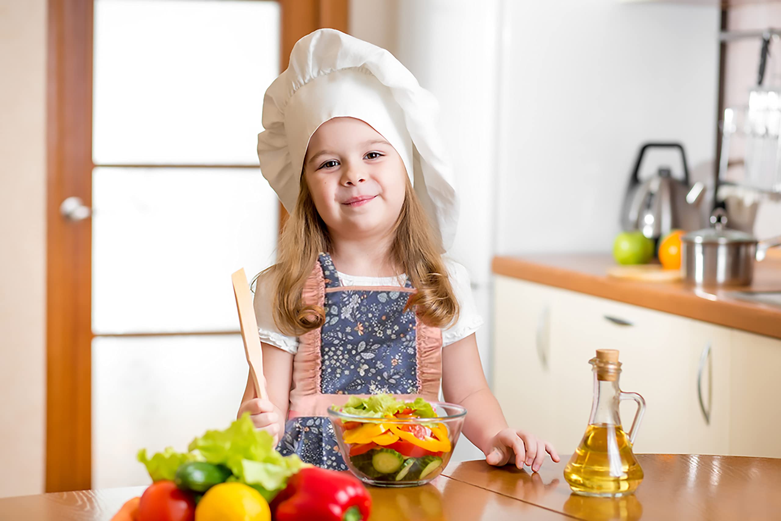 CRB Fashion Kids Cooking Baking Apron | Toddler, Little Girls, Cute Kitchen Chef Aprons (2 to 5 Years Old, Blue Blue)