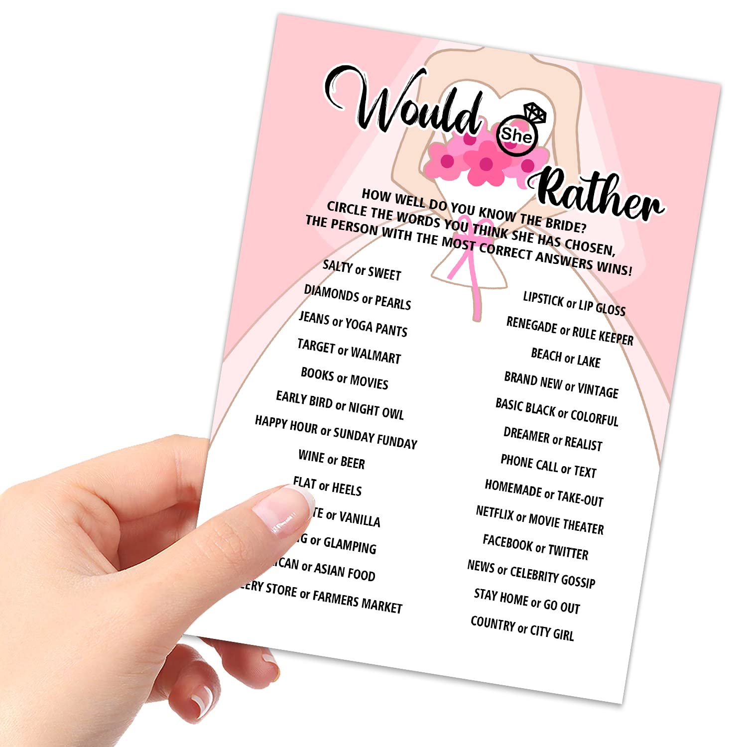 Bridal Shower Game Cards, Would She Rather Game,Wedding Party Games, Bridal Shower Decorations, Gift – 20 Cards per Set- Fun, Unique and Easy to Play