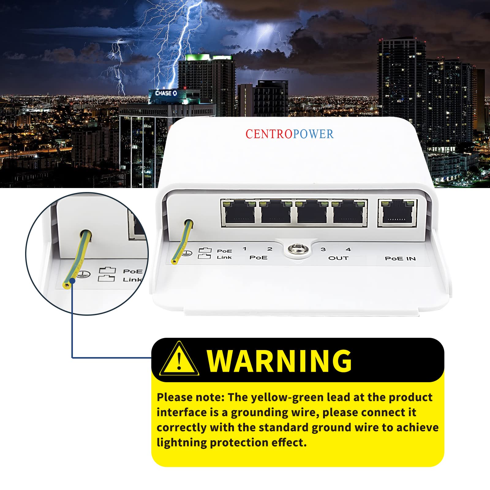CENTROPOWER Gigabit Outdoor POE Extender,5 Port/1 in 4 Out Ethernet Extender，10/100/1000Mbps, IP65 Waterproof, 60W 48V，IEEE 802.3af/802.3at/802.3bt，PoE Repeater/Network Booster