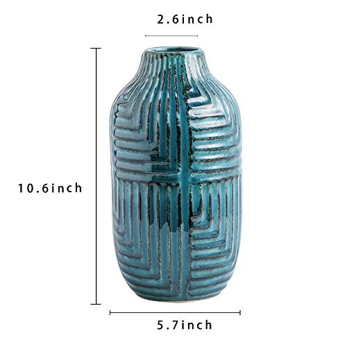 hjn Ceramic Vase- Teal Vase for Home Decor,Flower Vase for Centerpieces, Modern Decor Vases for Living Room/Bookshelf/Mantel/Home Decor Accents - Teal texture-Large-10.6" H