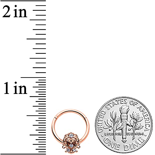 Body Candy 16G Plated Steel Hinged Segment Ring Seamless Cartilage Nipple Rosy Clear Accent Nose Hoop 3/8"