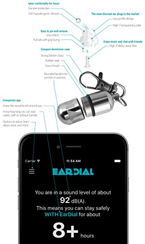 EarDial HiFi Earplugs - Invisible Hearing Protection for Concerts, Music Festivals, Musicians, Motorcycles and other Discreet Comfortable High Fidelity Noise Reduction. With Compact Case and App