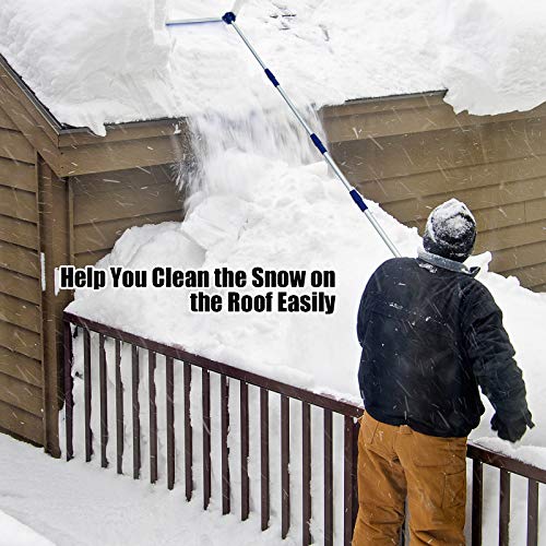 GYMAX Snow Roof Rake, Adjustable Telescoping Aluminum Roof Rake for Snow Removal with Tear-Resistant Snow Slide, Extendable Snow Roof Rake for House Car Shelter
