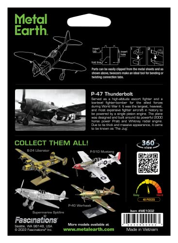Fascinations Metal Earth P-47 Thunderbolt 3D Metal Model Kit Bundle with Tweezers