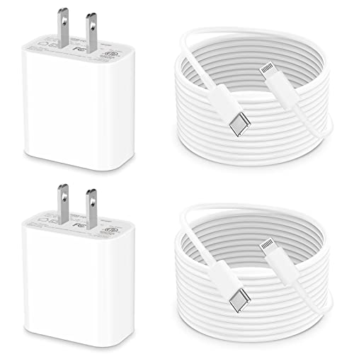 Redpark Fast Charger for iPhone, [Apple MFi Certified] 2 Pack 20W PD USB C Power Rapid Wall Charger with 6FT Type C to Lightning Quick Charging Sync Cord for iPhone 13 12 11 Pro/XS/X 8/SE/iPad/AirPods