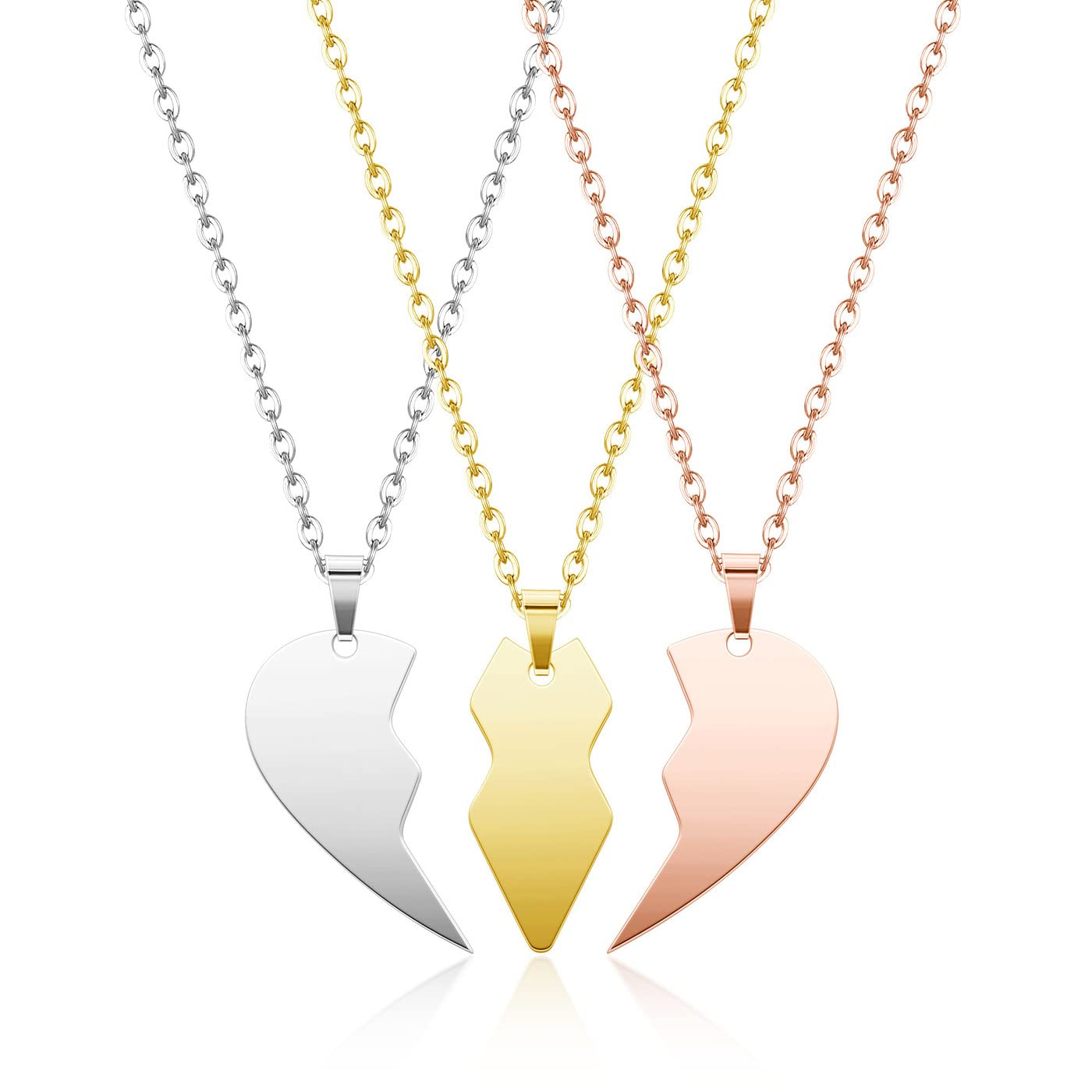 BOPREINA 3pcs Personalized Best Friends Forever BFF Necklace Stainless Steel Engraved Puzzle Heart Friendship Pendant Custom Name Matching Heart Necklaces Gift Set