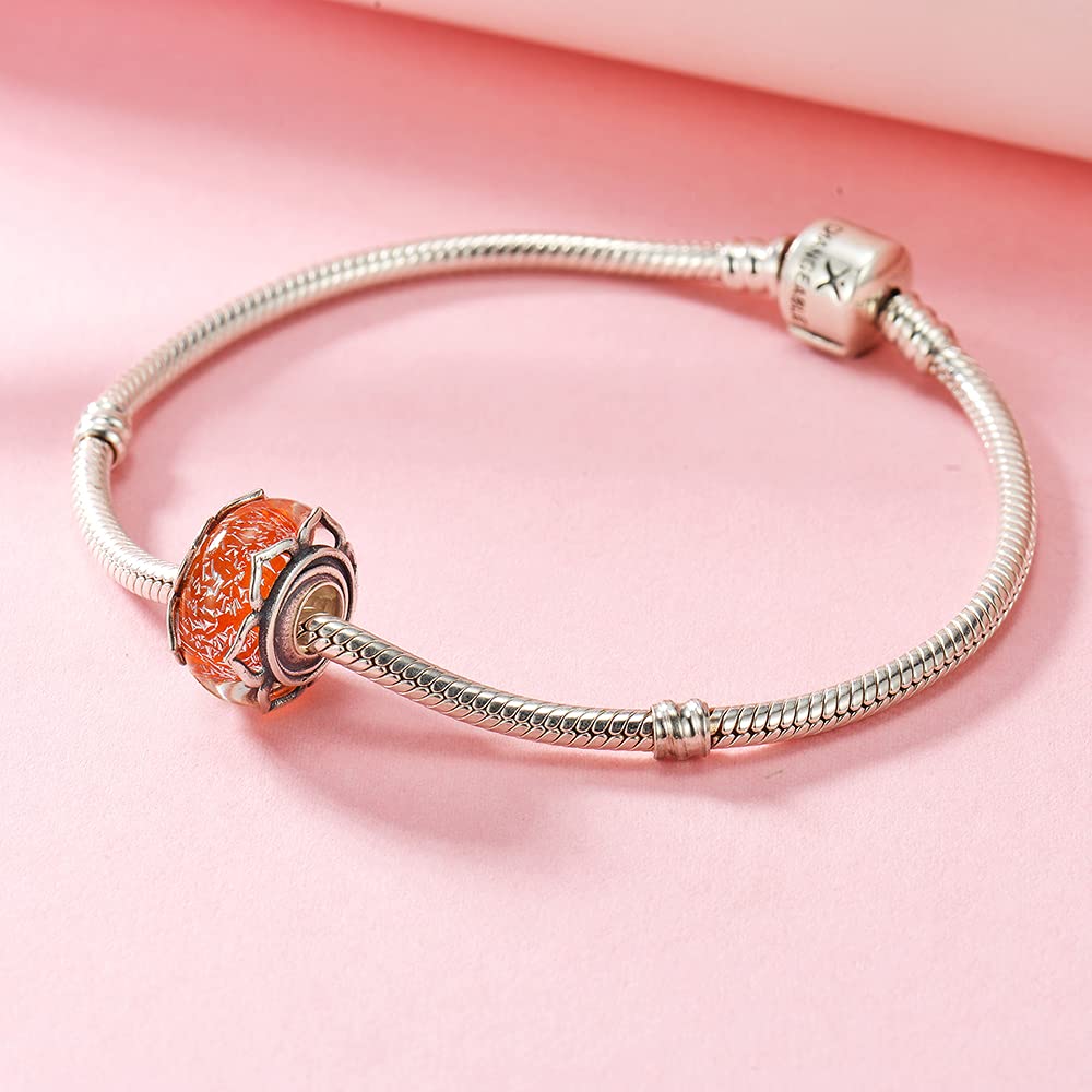 CHANGEABLE 7 Chakra Murano Glass Charms Orange - Sacral Chakra/SVADHISHTHANA for European Bracelets 925 Sterling Silver