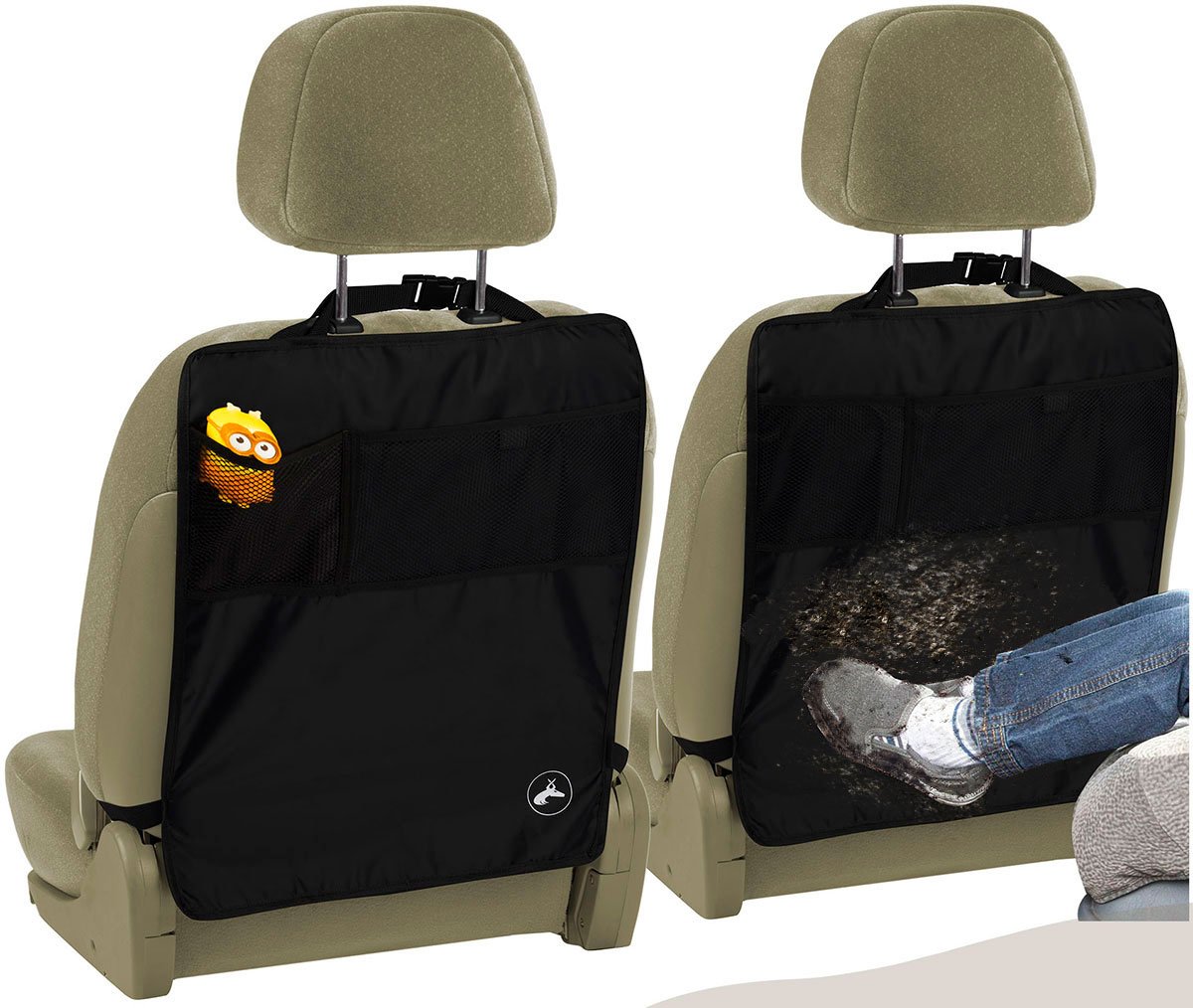 OxGord Kick Mats Seat Protector with Storage Organizer Pocket- 2 Pack - Universal Fit for Car, Truck, SUV, or Van - Rear Auto Bucket Seat Upholstery Protective Cover