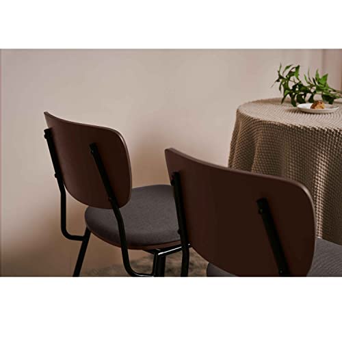 ESSIZOLE Dining Chair, Modern Linen Kitchen Dining Room Chairs Set of 2, Side Chair with Wood Back, Upholstered Armless Chairs with Metal Legs for Dining Room, Bedroom(Matte D-Brown+Grey)