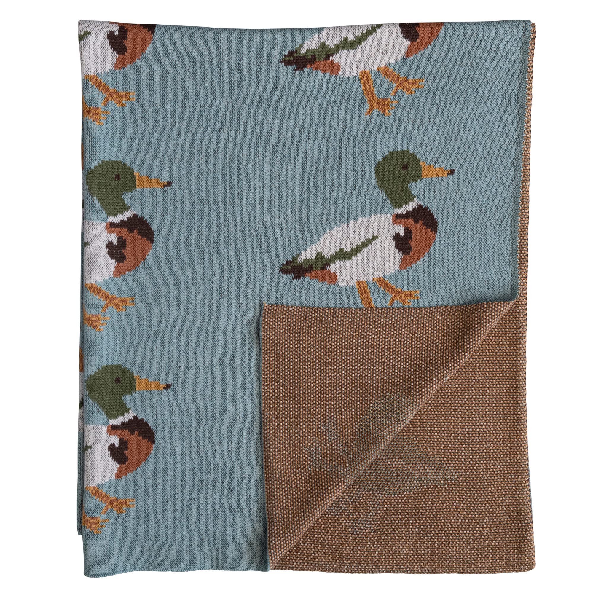 Creative Co-Op Cotton Knit Duck Print, Multicolor Baby Blanket, Multi