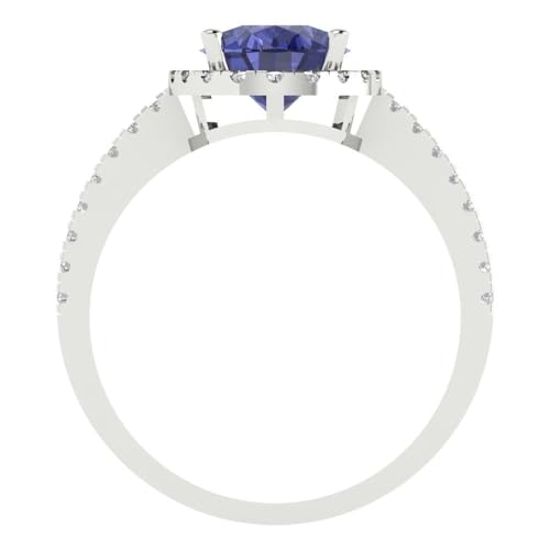 Clara Pucci 2.27 Carat oval Shape faux tanzanite 14k white gold engraving bridal engagement wedding halo ring 6.5