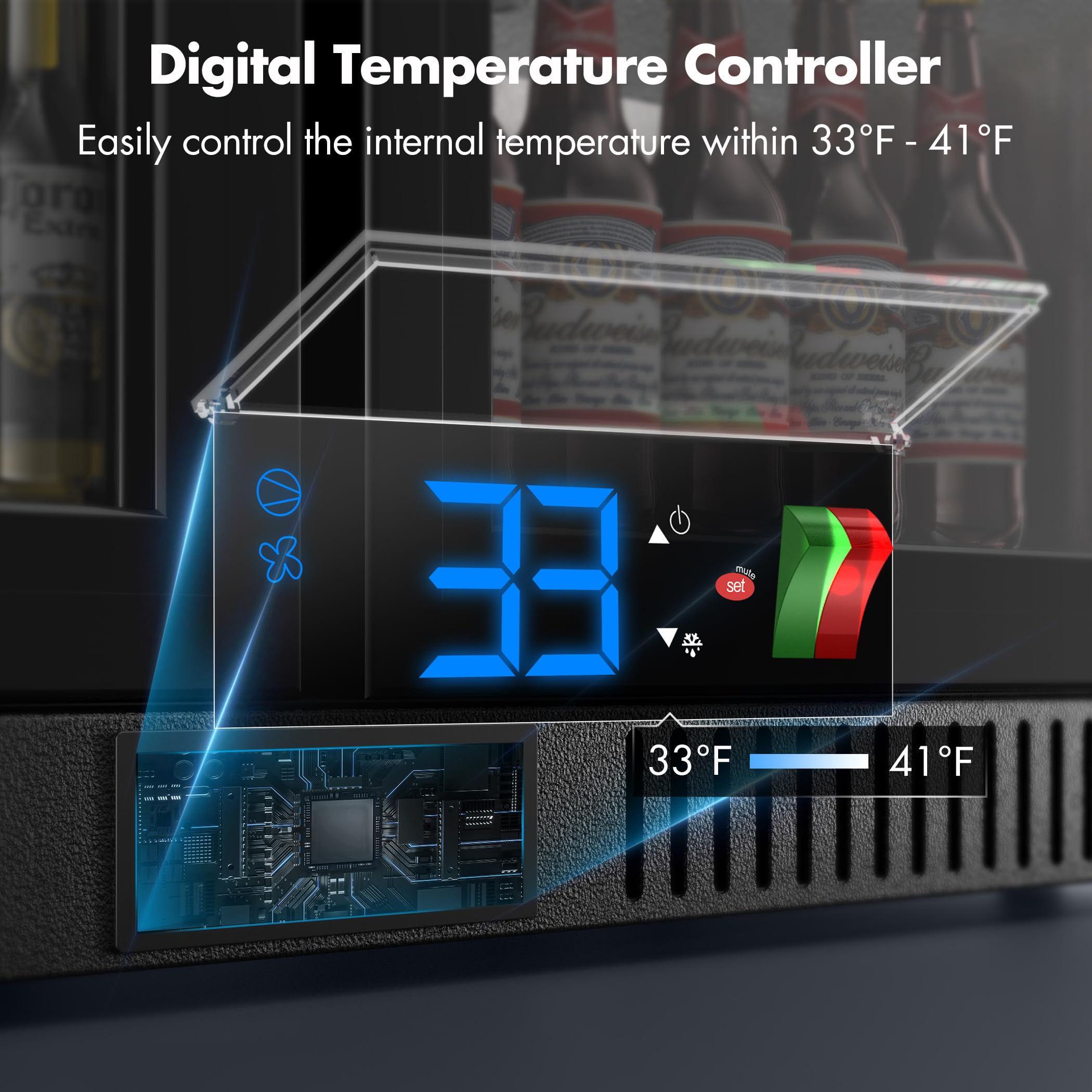 Coolski Beverage Refrigerator, 24 Inch Under Counter Beverage Fridge, 180 Cans Built-In or Freestanding Beverage Cooler with Glass Door for Home Bar Kitchen, ETL, DOE, NSF Approved