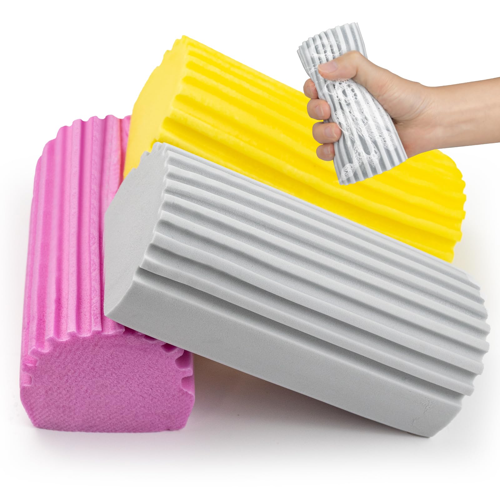 BITOPE 3 Pack Natural Duster, Magical Dust Cleaning Sponge, Duster for Cleaning Venetian & Wooden Blinds, Vents, Radiators, Skirting Boards, Gray +Pink+Yellow