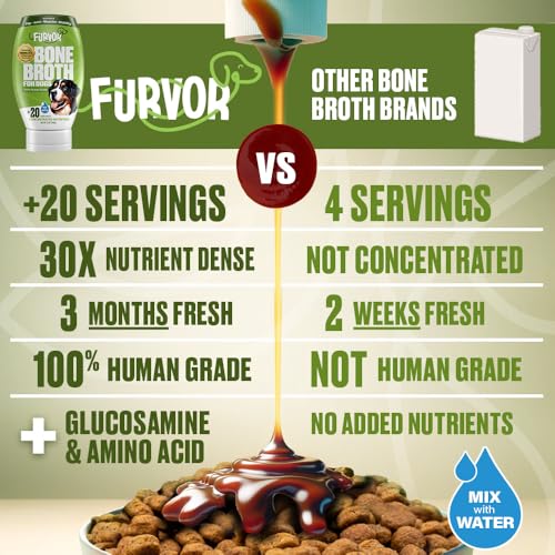 Furvor Mobility Support Beef Bone Broth for Dogs | Hip & Joint Support for Dogs | Glucosamine & Amino Acid Boosted | Human Grade Ingredients | Just add Water | Made in USA, 12 oz