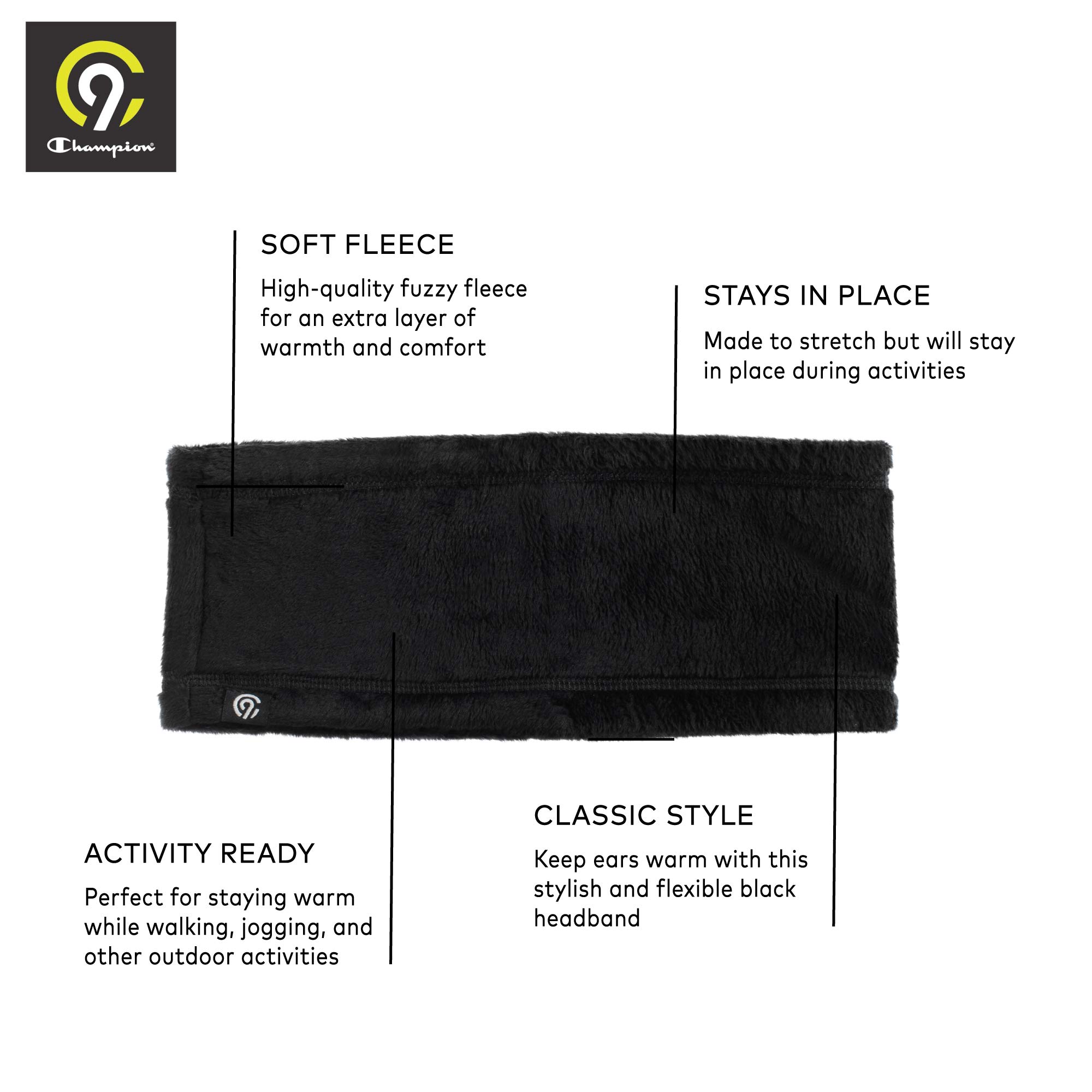 C9 Champion Womens Cold Weather Fuzzy Soft Fleece Headband, Black, One Size