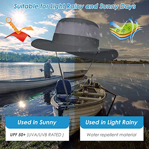 IYEBRAO Mens Outdoor Sun Hat with Face Neck Flap UV Protection for Fishing Hiking Garden (2 Pack-Dark Gray&Light Gray)