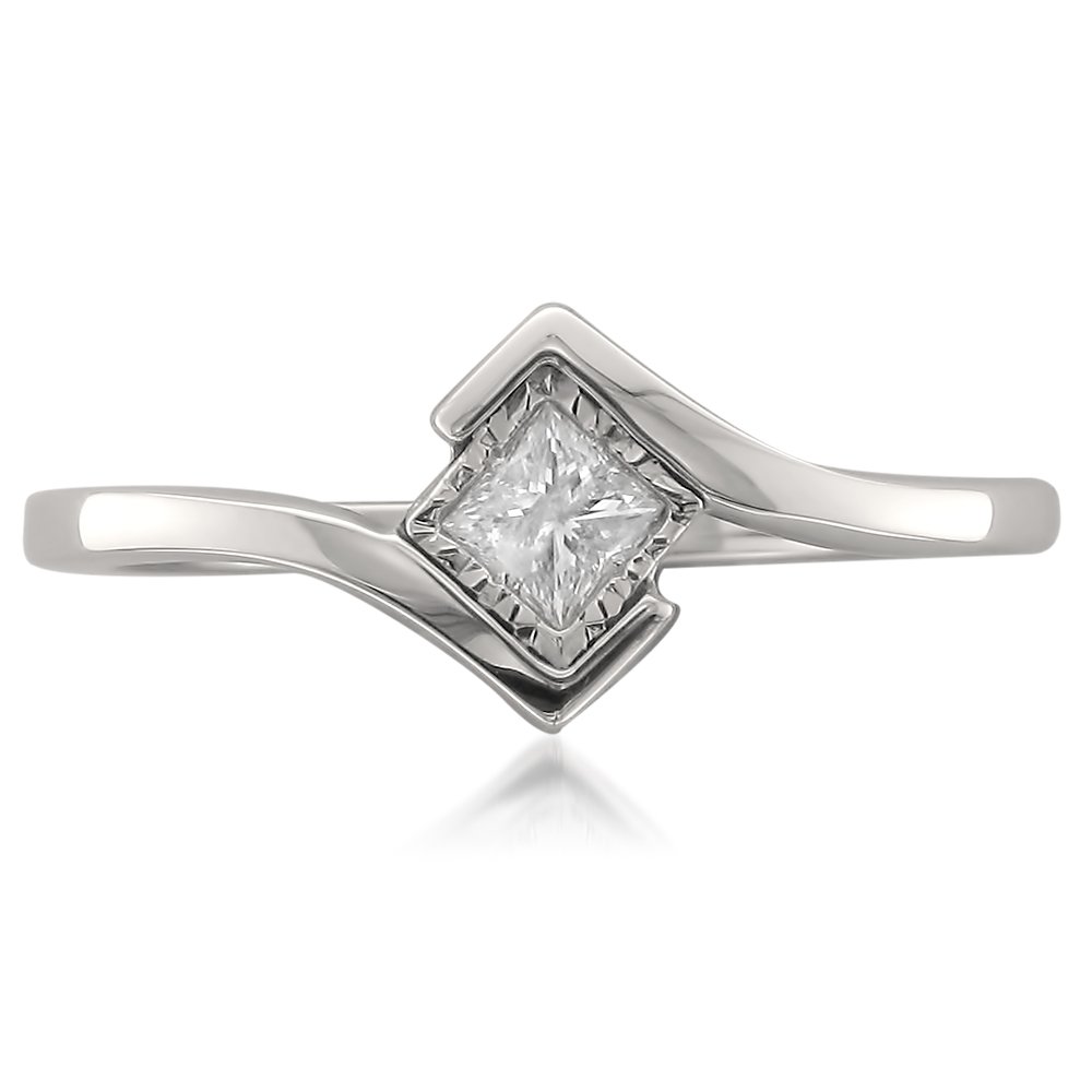 Beyond Brilliance 1/5 Carat Diamond, Bezel-Set 14K White Gold Princess Cut Solitaire Diamond Engagement Ring (I-J, I1-I2) Natural Diamond Engagement Ring For Women | Gift Box Included Size-9