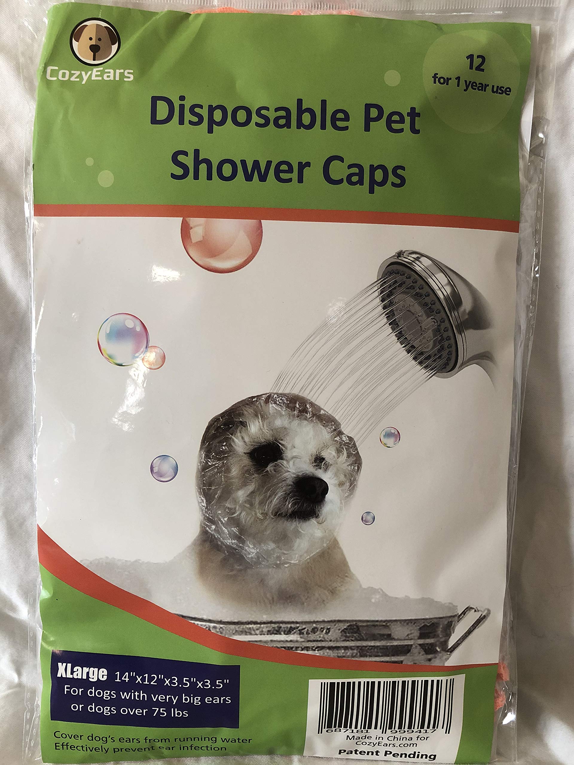 Disposable Pet Shower Caps, Ear Infection Prevention, Ears Drops Guard, Surgical Area Cover, Overhanging Ears Protection for Dogs, Cats in Bath, Rain, Water, 12 Caps/Pack (XLarge)