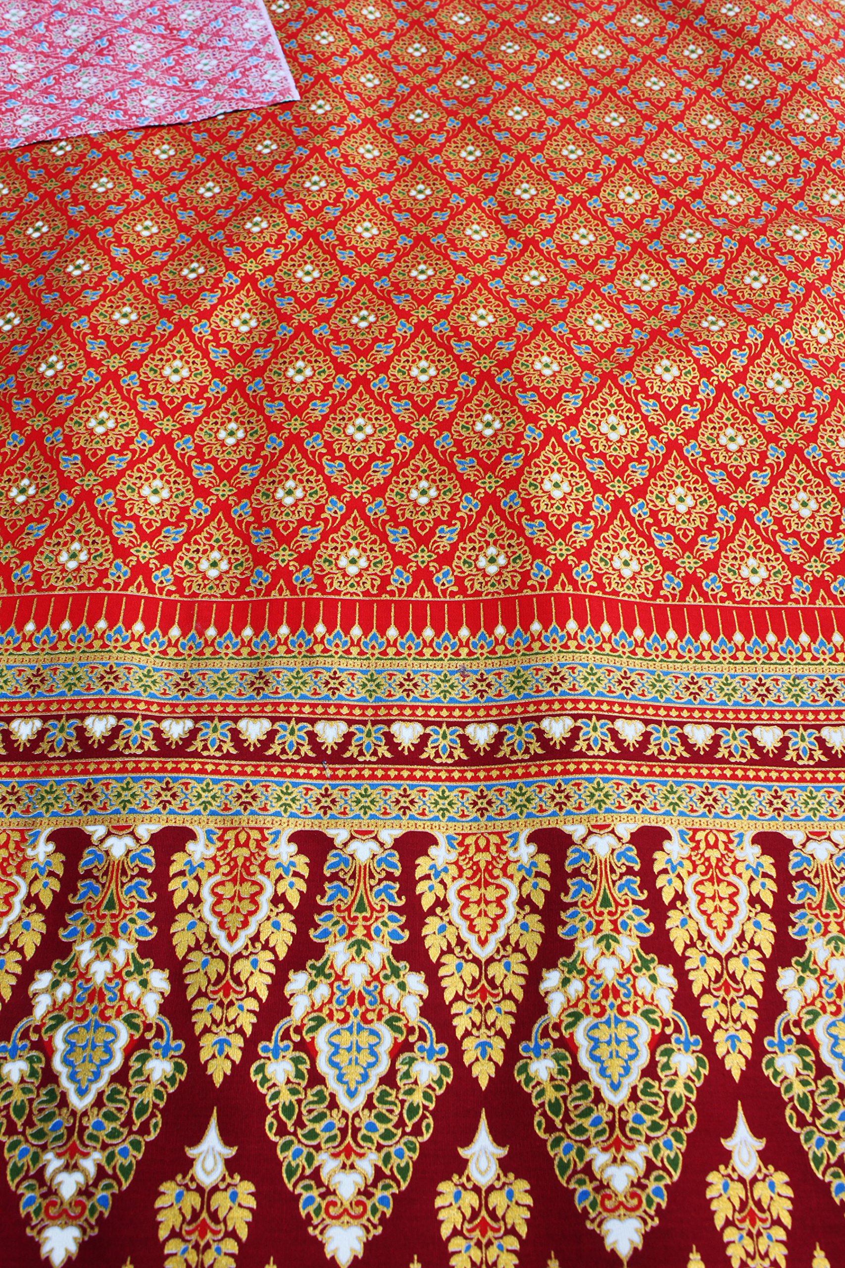 Full Funk Thick Printed Batik Cotton Fabric in Thai Print 70x40 inches, Red