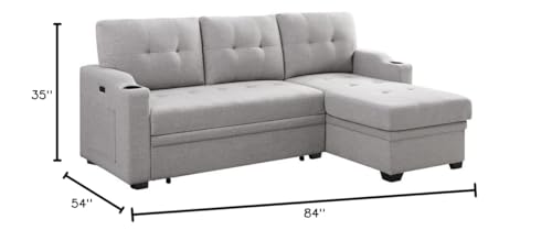 FANYE Linen Upholstery Tufted Sofa&Couch,L-Shaped Corner Reversible Sleeper Sectional Sofa Couch Sofabed w/Storage Chaise,Cupholders, USB Charging Port and Pockets for Living Room Furniture Set