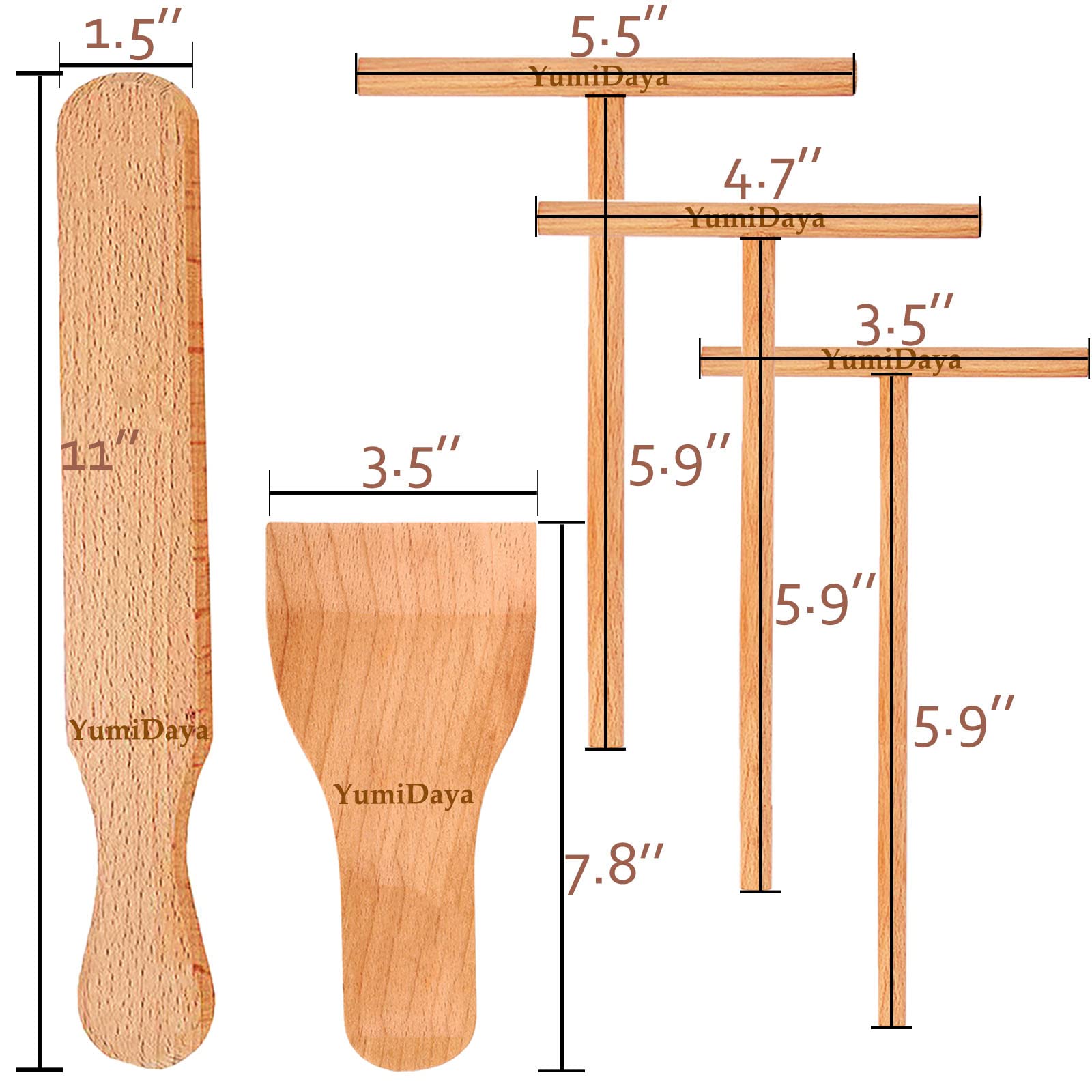 Crepe Spreader and Crepe Spatula Turner Set,Convenient Sizes to Fit Any Crepe Pan Maker - 100% Natural Wooden Crepe Spatula Set for Crepe Tools