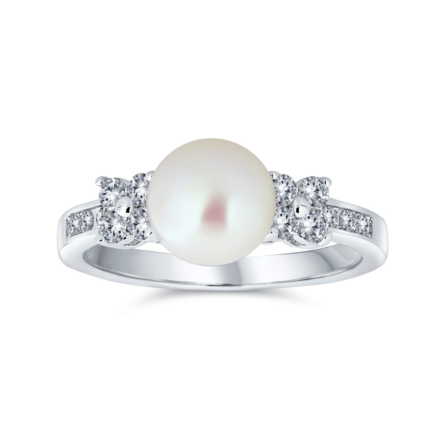 Bling Jewelry Flower CZ Pearl Engagement Ring - Size 7