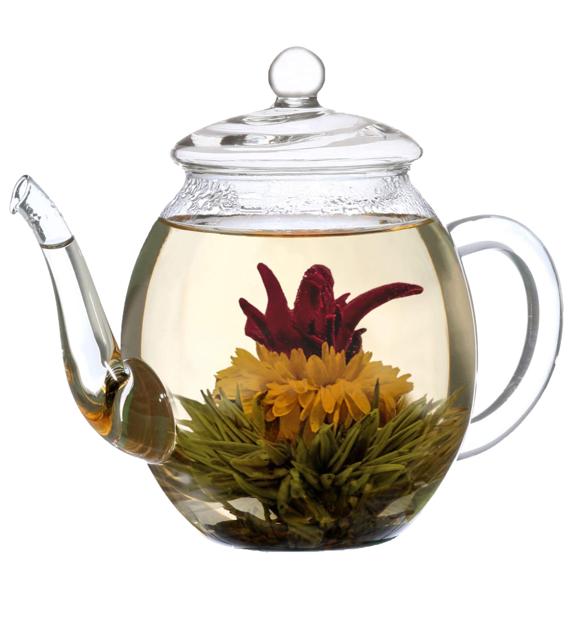Creano Blooming Tea Gift Set with Glass Teapot 17oz (500ml) - Green Tea Fruity Flavoured Tea Flowers in 6 Varieties - Flowering Tea Gift for Easter