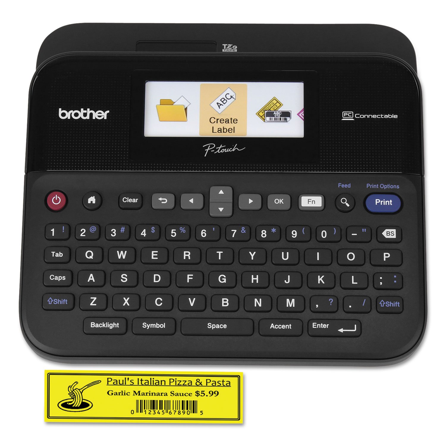 Brother P-Touch, PTD600VP, PC-Connectable Label Maker with Full Color Graphical Display, Case, Split-Back Tapes, 14 Fonts, High-Resolution, Black