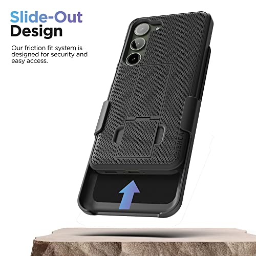 Encased DuraClip Designed for Samsung Galaxy S23 Belt Clip Case with Phone Holster and Kickstand (Matte Black)