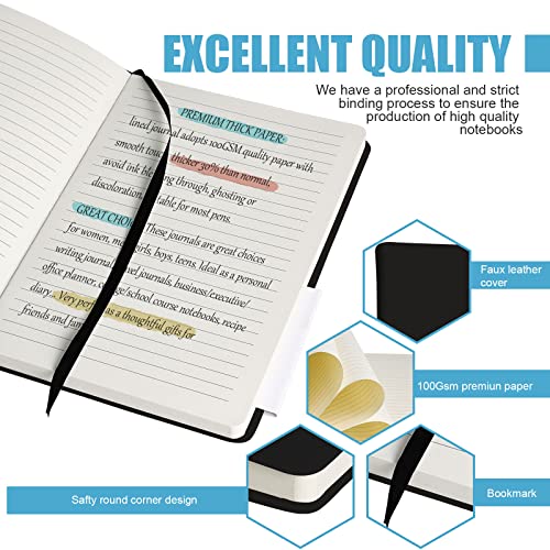 EMOMAS Lined Journal Notebook, 3Pack(Black), 160 Pages, Medium 5.7 inches x 8 inches - 100 gsm Thick Paper, Hardcover