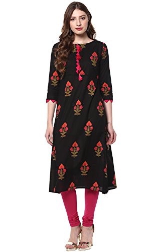 Janasya Indian Women's Tunic Tops Cotton Kurti for Women(JNE2170-KR-436-XXL) Black
