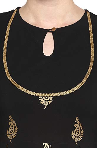 Janasya Indian Women's Black Poly Crepe Kurti with Dhoti Pant(SET182-KR-DH)