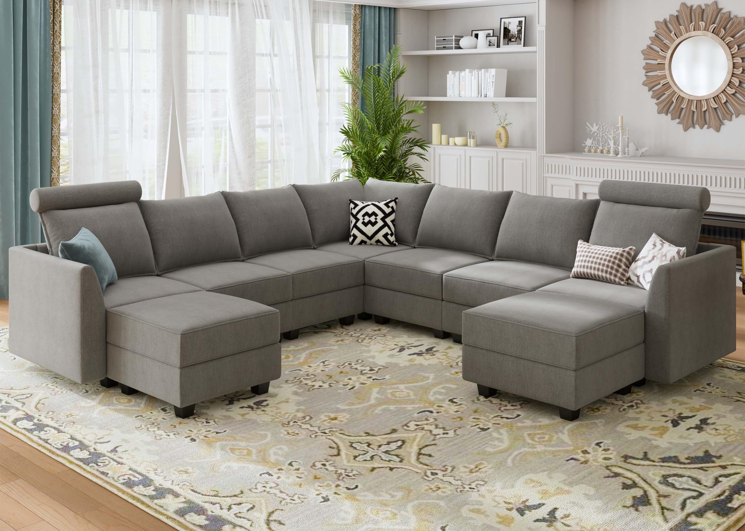 HONBAY Modular Sectional Sofa U Shaped Sectional Couch with Reversible Chaise Modular Sofa with Storage Seats, Grey