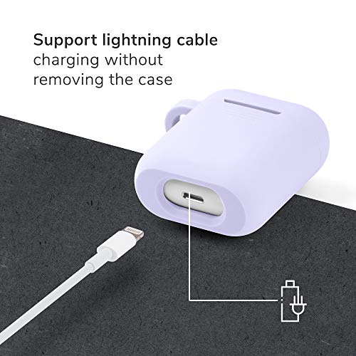 GMYLE Airpods Case Cover with Keychain, [Front LED Visible] Silicone Full Protective Wireless Charging Airpods Case Cover Skin Accessories kit Set Compatible for Apple AirPods 2 & 1 – Lavender Purple