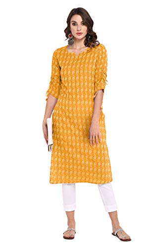 Janasya Indian Women's Yellow Pure Cotton Kurta(JNE3568-KR-A-XXL)