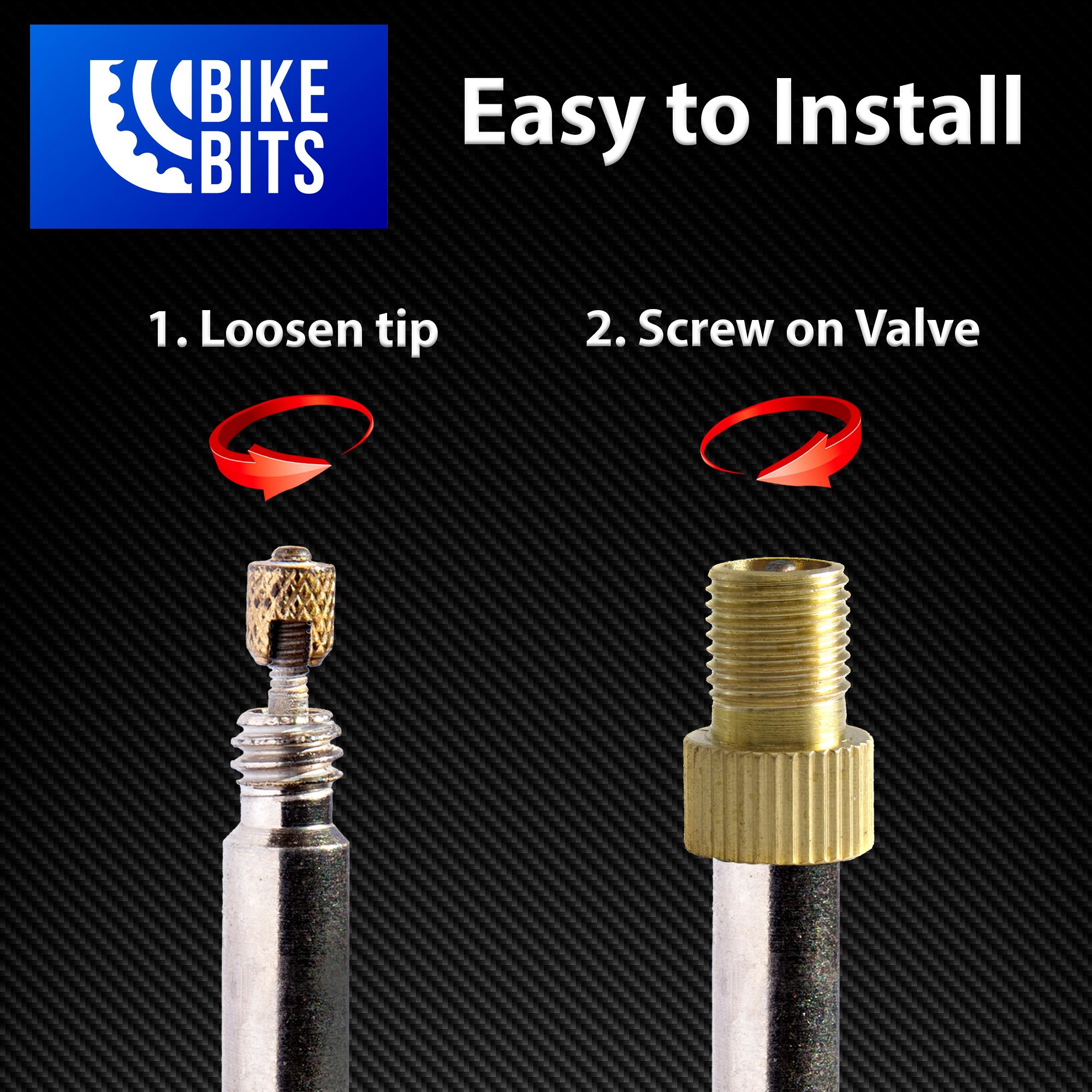 Bike Bits Brass Presta Valve Adapter - Convert Presta to Schrader - Inflate Tire Using Standard Bike Pump or Air Compressor (4 Pack)