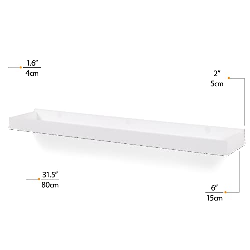 Wallniture Philly Nursery Bookshelf - Floating Book Shelves for Kids Room - 31 Inch Picture Ledge Book Tray Toy Storage Display White Set of 2