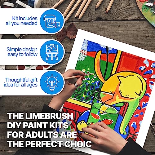 Limebrush DIY Paint by Numbers for Adults Beginner Set - Creative 12"x14.5" Unframed Rolled Canvas Adult Paint by Number Kit with Reusable Brushes, Acrylic Paints β The Cat with Red Fish