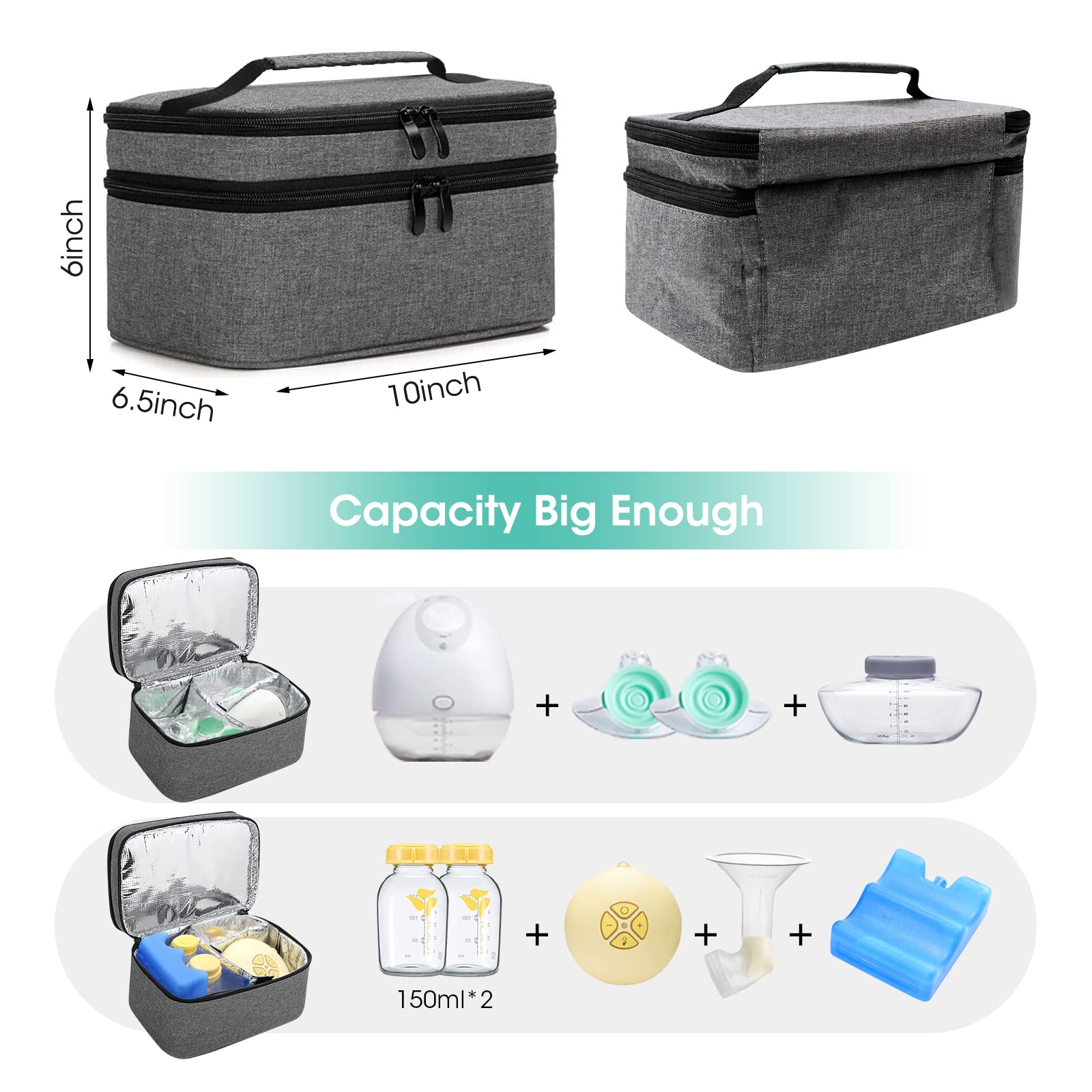 Breast Pump Bag Compatible with Willow and Elvie Breast Pump for Working Moms, Carrying Breast Pump Storage Bag with 2 Compartments for Wearable Breast Pump and Accessories(Grey)