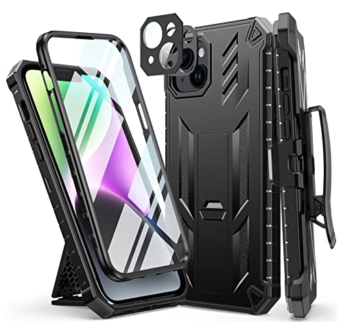 FNTCASE for iPhone 14Plus Phone Case: Rugged Protective Belt Clip Holster Heavy Duty with Built in Kickstand - 360 Protection Shockproof Cover for Apple iPhone 14 Plus Cases, 6.7inch (Matte Black)