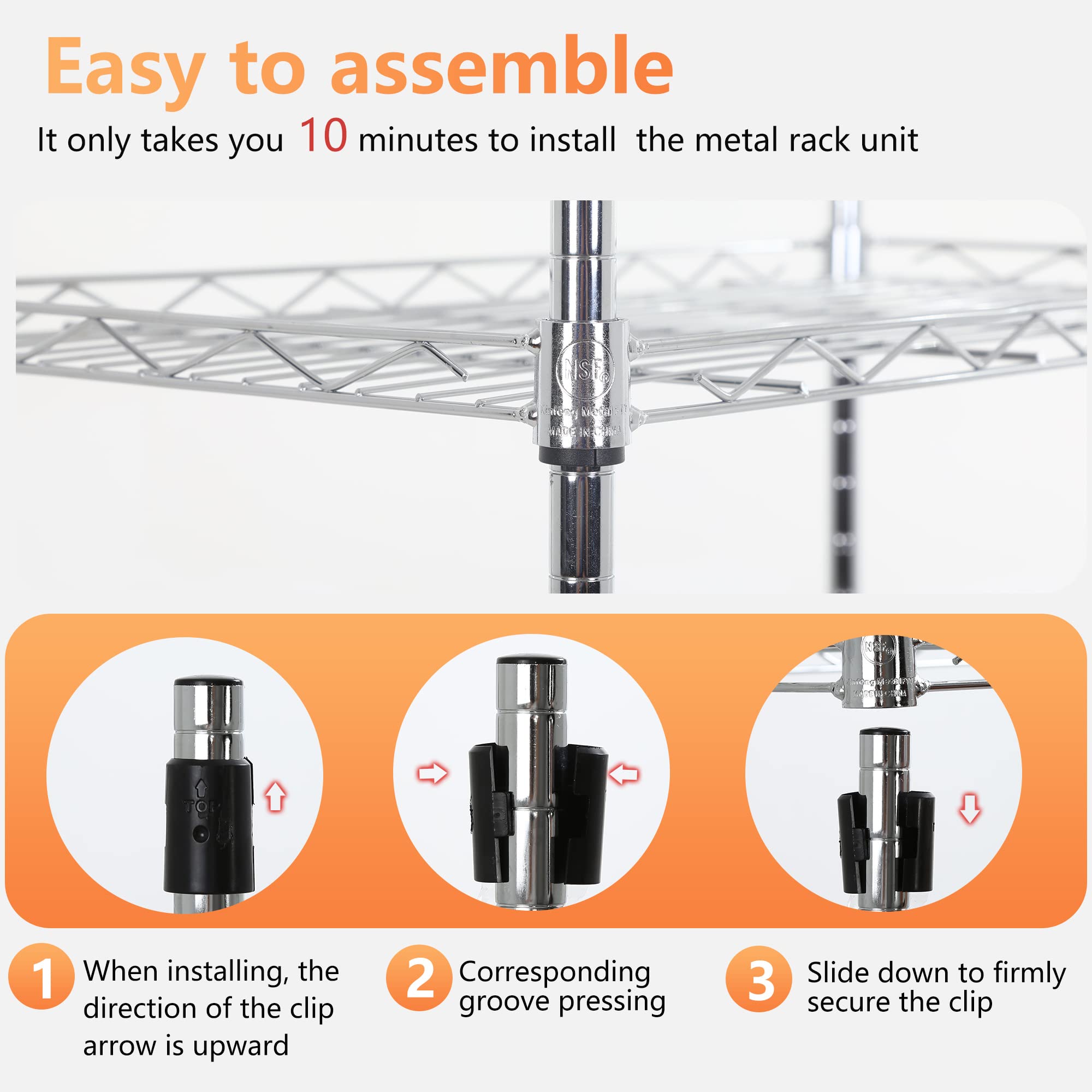 FDW 6 Tier Wire Shelving 17L x 12W x 64H Pantry Shelves Storage Rack Shelving Units Adjustable Metal Shelves for Kitchen Commercial Garage Small Places,Chrome