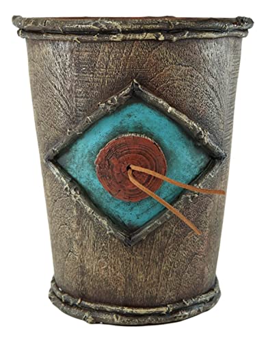 Ebros Gift Rustic Southwestern Old World Country Turquoise Bullseye with Branchwood Borders Faux Wood Bathroom Accessory Resin Sculpture (Dry Waste Basket Trash Bin)