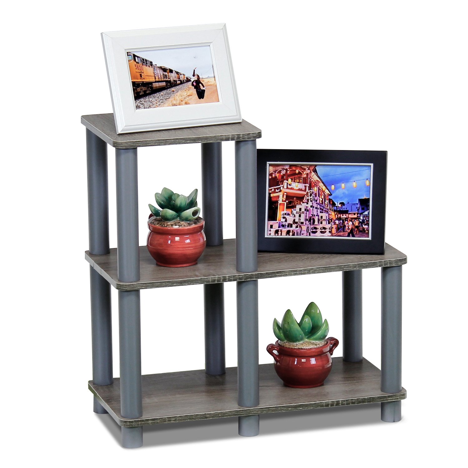 Furinno Turn-N-Tube Accent Decorative Shelf, French Oak/Grey