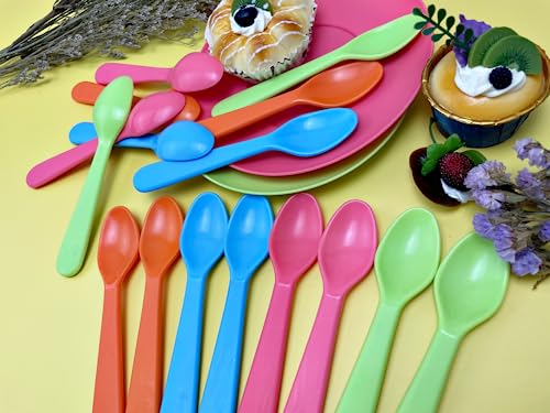Jawbush 16 Pcs Kids Plastic Spoons, Reusable Toddler Utensils Kids Silverware Set with Bright Colors, Ideal for Travel School Lunch Box or Camping, BPA Free Kids Utensils Also for Adults