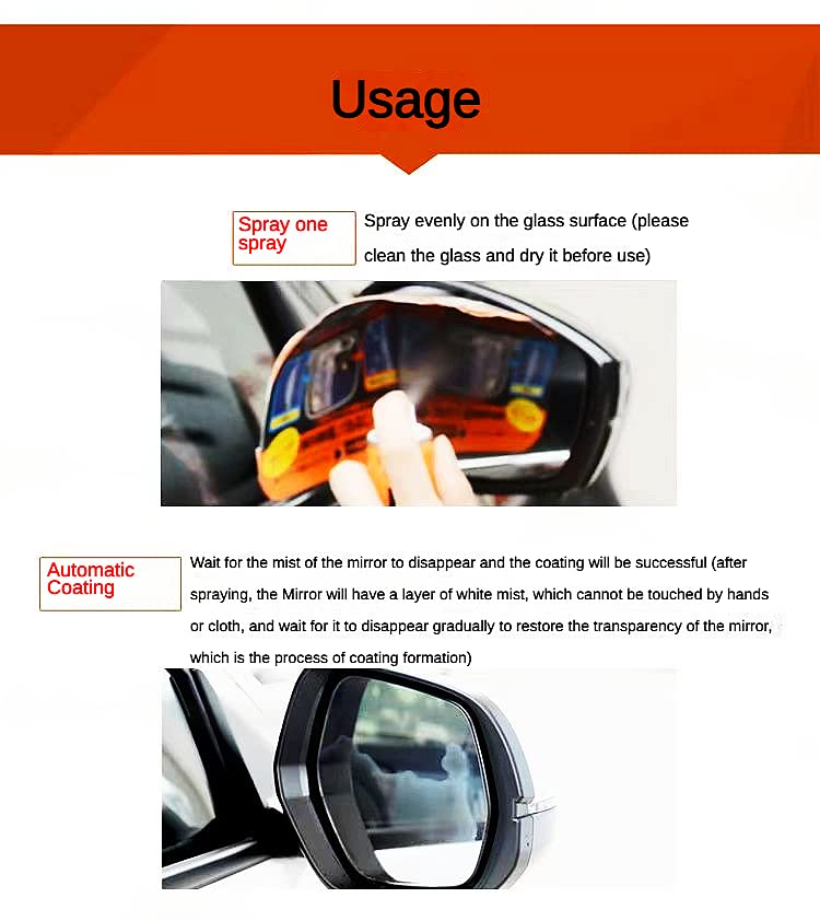 EMSUM Rainproof Spray for car Rear-View Mirror, Nano Coating Waterproof Agent, and rain Proof Cleaner for reversing Camera, with Lasting Waterproof Effect, Ensure Driving Safety in Rainy Days.